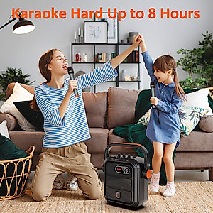 JYX Karaoke Machine with 2 UHF Wireless Microphones, Portable Bluetooth Speaker PA System with Shoulder Strap, Subwoofer Support TWS, Radio, AUX in, REC, Bass&Treble for Party/Meeting/Adults/Kids