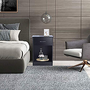 TINSAWOOD 1-Drawer Nightstand, End Table with Drawer and Open Storage Shelf, Nightstand Chest for Bedroom and Dorm Bedside, Black