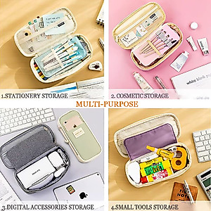 MAMUNU Expandable Pencil case with compartments, Large Capacity Pencil Cases Pencil Bag Pouch Kids Adults, Portable Pencil Case Large School Stationery Organizer, Makeup Cosmetic Bag, Green