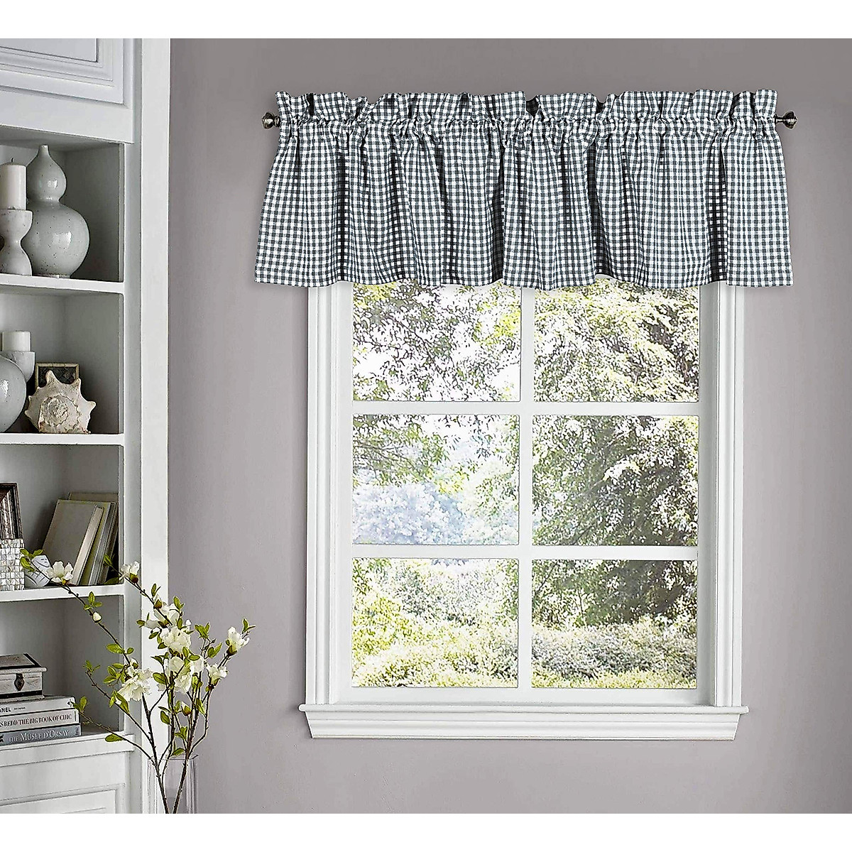 Native Fab Set of 2 Farmhouse Valance Curtains for Windows 54"x18" for Living Room Bedroom Kitchen Windows Bathroom, Rustic Vintage Curtain Valances Rod Pocket - Grey White