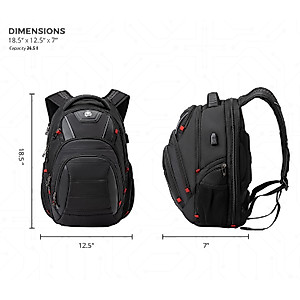 SwissDigital Circuit Men's Laptop Backpack for College and Business Travel with Integrated USB Charging Port and RFID Protection Fits Laptops up to 15.6 in, Black (J14-BR)