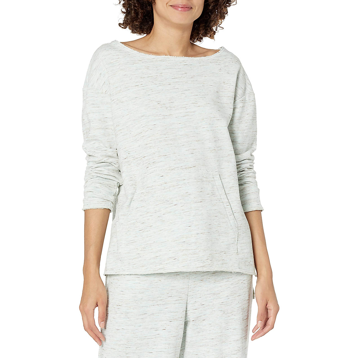 b new york Women's Eco BCI Long Sleeve Raw Edge Sweatshirt, Multi Heather Terry, L