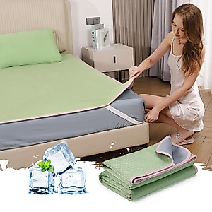 QUILTINA Cooling Sleeping Mat Set with 2 Pillowcases, Good Heat Conduction Mattress Topper Pad for Summer Hot Sleepers, Comfort Soft Nonslip Matting Cover for All Seasons, Green, King 78x80 in