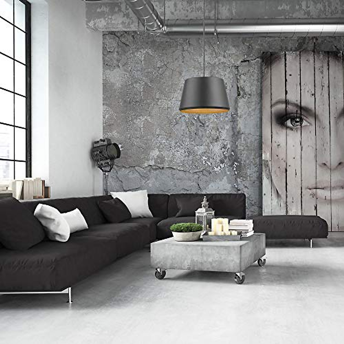 Bari 1-Light Pendant, Black, Matte Finish, Brass Accents, Half Opal Glass Shade