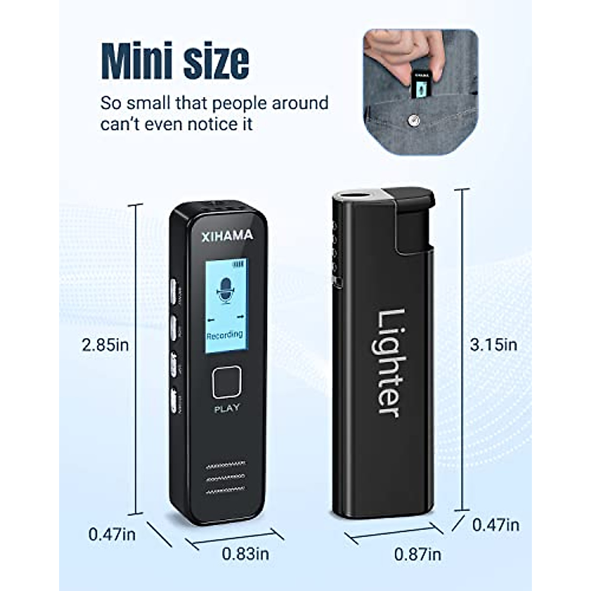 64GB Mini Voice Recorder, Digital Voice Recorder Pocket Tape Recorder with Playback for Lectures, Meetings, XIHAMA 4608 Hours Handheld Audio Recorder with Microphone, USB Charge, Password