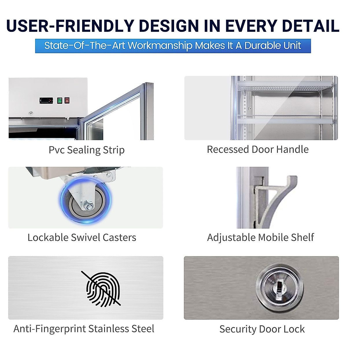 kalifon Commercial Display Refrigerator Merchandiser with 1 Glass Door - 23 Cu.Ft Upright Display Refrigerator with LED Lighting
