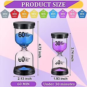 9 Pieces Sand Timer Colorful Hourglass Sand Clock Timer 1/3/5/10/15/20/30/45/60 Minutes Sandglass Timer for Kitchen Home Office Classroom Games Cooking Kids, 9 Colors