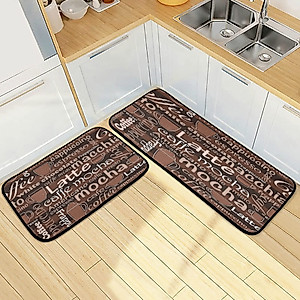 Coffee Latte Mocha Cafe Kitchen Mats Kitchen Rugs Runner Laundry Rug Non Slip Floor Door Mats Soft Doormats Carpet Home Decor Set of 2