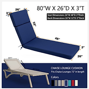 idee-home Chaise Lounge Cushions Outdoor, Lounge Chair Cushion 80in.L x 26in.W x 3in.D Patio Cushions for Outdoor Furniture Waterproof for Lawn Pool