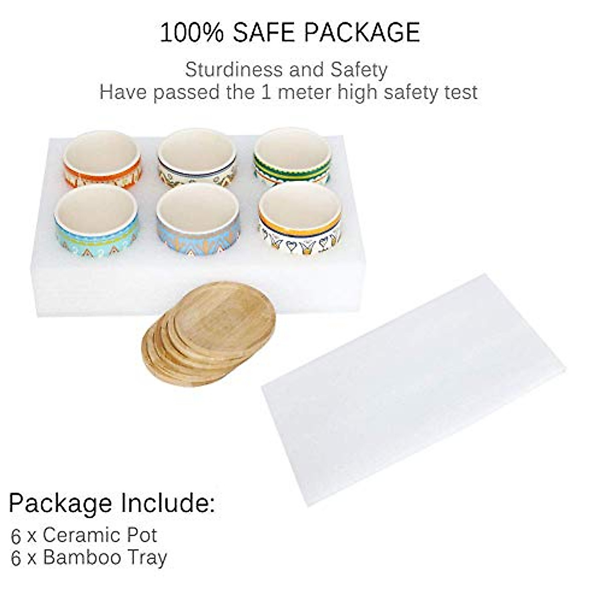 COLOAPT Succulent Plant Pots - 3.1 inch Ceramic Succulent Planter -Cylinder Flower Pots for Cactus with Drainage Hole and Bamboo Tray, 6 Pack (Multicolor1)