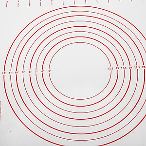 Silicone Measurement Pastry Mat, Reusable Non Stick Baking Mat with Inch CM Measurement for Dough Rolling Fondant Pizza Cookies Making, Large Pie Crust Mat, 23.6x15.7 Inch(Red)