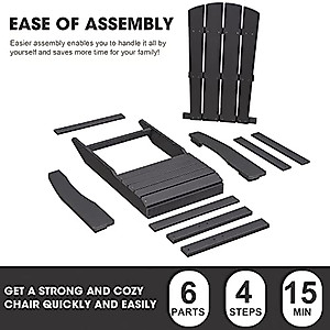 Aok Garden Adirondack Chairs Set of 2, Weather Resistant Hips Plastic Fire Pit Chairs, Modern Poly Adorondic Outside Chairs, 350 LBS Adirondack Chair for Easy Assembly, Grey