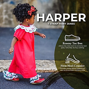 FOOTMATES Harper Mary Jane T-Strap Girls Flat Leather Walking Shoes with Custom-Fit Insoles, Slip-Resistant Non-Marking Outsoles - for Toddlers and Little Kids, Ages 1-8, Black Patent 3 Infant M/W
