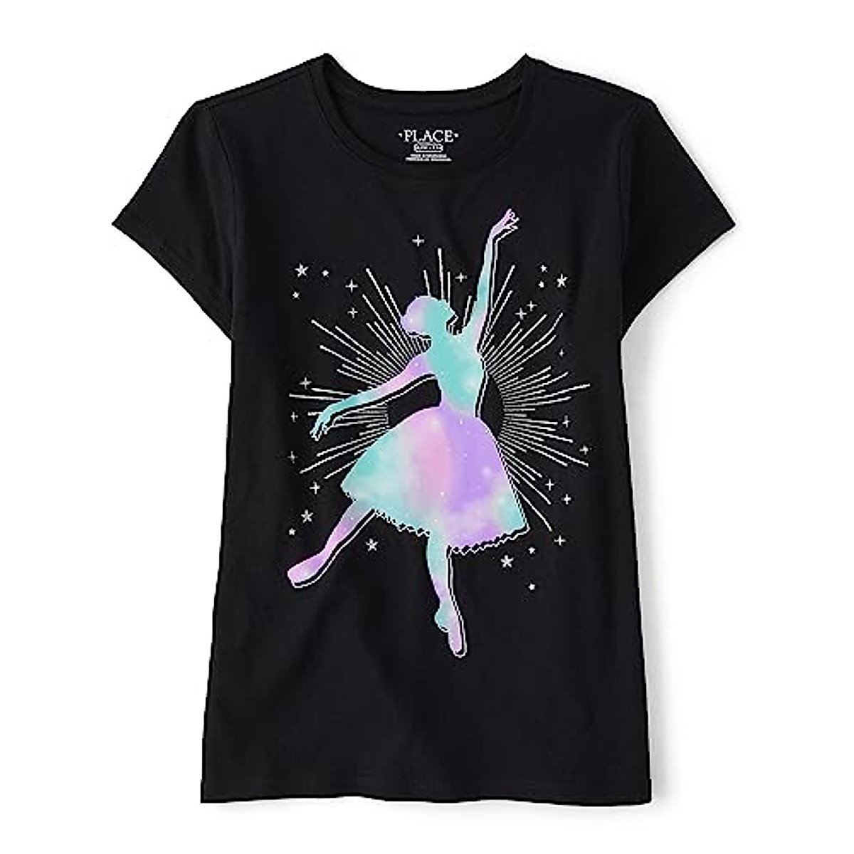 The Children's Place Girls' Short Sleeve Graphic T-Shirt, Ballerina Black, Medium