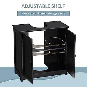 Bathroom Under Sink Vanity Cabinet Free Standing Pedestal Sink Storage Cabinet with 2-Door and Shelves Wood Under Sink Space Saver Organizer (Contemporary-Black)