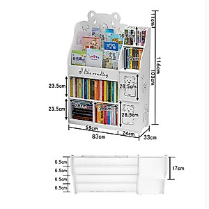Intexca & Design Childrens Kids Cartoon Engraved Bookshelf MultiLayer Organizer Shelf with Storage Rack Cabinets White