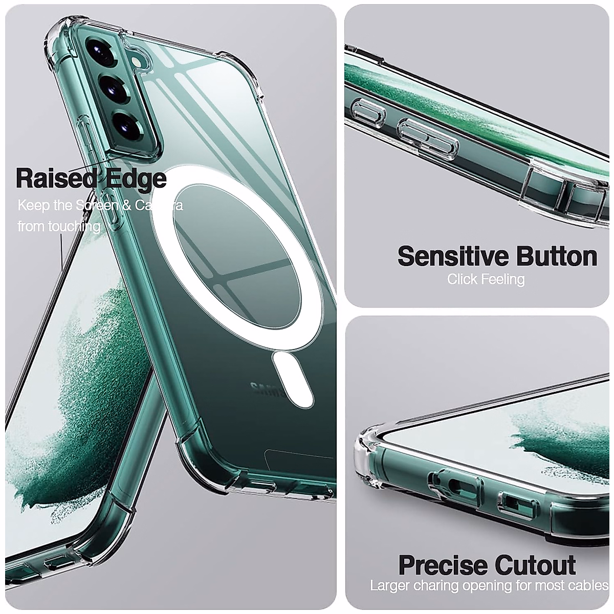 KIOMY Case for Samsung Galaxy S22+ 5G Shockproof Bumper Protective Cover with Airbags Corners Hybrid Design Hard PC Back with Flexible TPU Frame for S22 Plus Clear Magnetic for Magsafe Wireless Charge