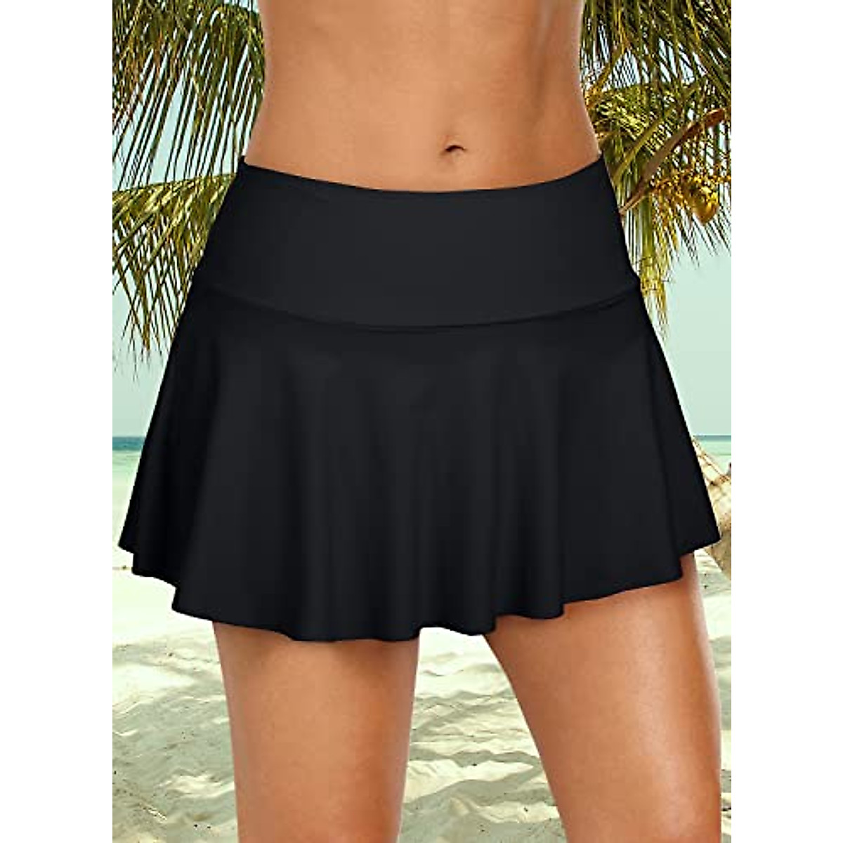 REKITA Womens Solid Ruched Swim Skirt Build-in Brief Swimsuits Tummy Control Skort Bikini Bottom