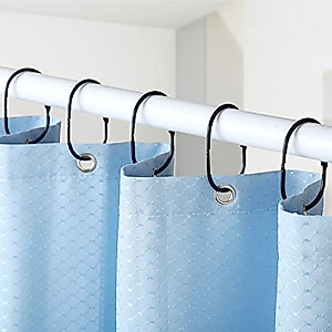 Goowin Shower Curtain Rings, 12 Pcs Shower Curtain Hooks, Oval Snap Shower Rings for Curtain, Metal Black Shower Curtain Rings Rust Proof, Glide Smoothly Shower Hooks for Shower Curtain Rod (Black)
