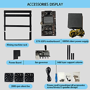 PXY-ELEC Complete Mining rig System. X79 Mining Motherboard has 5 PCI-E 3.0 Card Slots to Support 3060 GPU Full Speed. Pre-Installed Intel 2609 v2 CPU, 128 GB SSD, 8GB RAM, 1800W PSU (NO GPU)