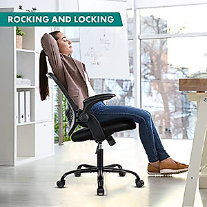 OLIXIS Wheels, Ergonomic Home Office Flip-up Arms and Lumbar Support, Mesh Swivel Rolling Height Adjustable, Tilt and Lock, Computer Desk Chair, Black