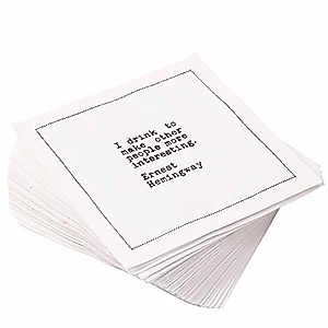 Five Star Napkins Drinking Quotes, White Cotton Cocktail Napkins, Beverage Napkins, Bar Napkins, Cloth Napkins, Party Napkins, Events, Holidays, Weddings, Birthdays, Disposable, 4.5" x 4.5"- (50x)