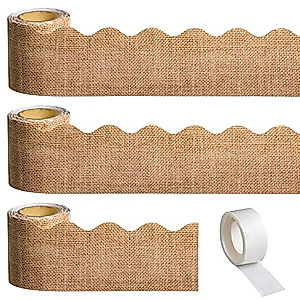 99 Feet Burlap Bulletin Board Border 3 Rolls Burlap Scalloped Borders Trim Fall Classroom Bulletin Board Rolled Trim Farmhouse Decoration for Thanksgiving Back to School Classroom School Party Decor