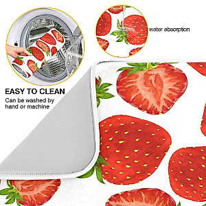 Baofu Dish Drying Mat for Kitchen Counter, Summer Strawberry Fruit Ultra Absorbent Reversible Microfiber Dishes Drying Rack Pad Heat-resistant Mats 16x18in