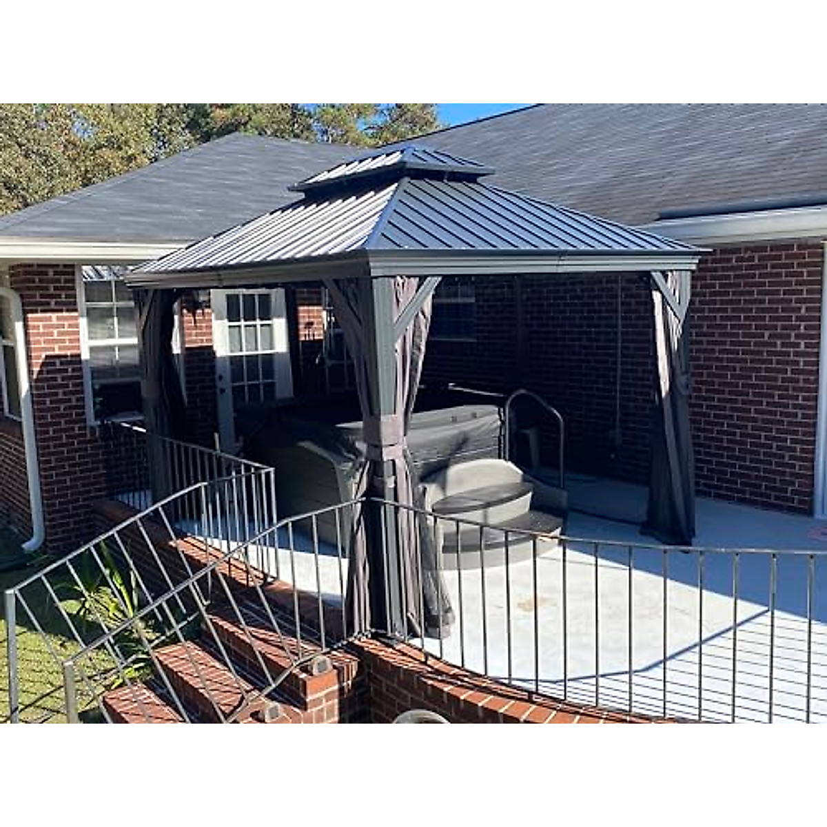 Domi 10'x12' Hardtop Gazebo Canopy,Outdoor Aluminum Gazebo with Galvanized Steel Double Roof,Curtain and Netting Included,Grey