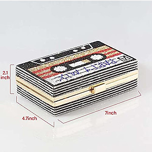 Renabro Women Retro Radio Shape Crossbody Bag Rhinestone Metal Vintage Evening Clutch Purses (red party)