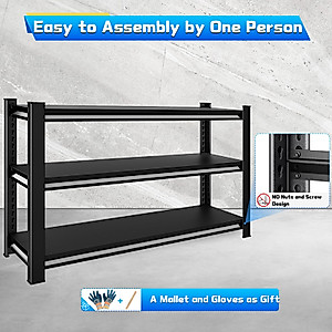 Rufokisa 3-Tier Garage Shelving Heavy Duty，48" W Metal Shelving Unit for Garage, 1650 lbs Load Capacity Utility Rack Shelves＆ Garage Shelves, 48”W x 18”D x 39”H(Black)