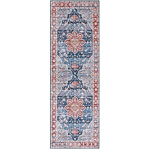 SAFAVIEH Tucson Collection Runner Rug - 2'6" x 8', Blue & Rust, Persian Medallion Design, Non-Shedding Machine Washable & Slip Resistant Ideal for High Traffic Areas in Living Room, Bedroom (TSN110M)