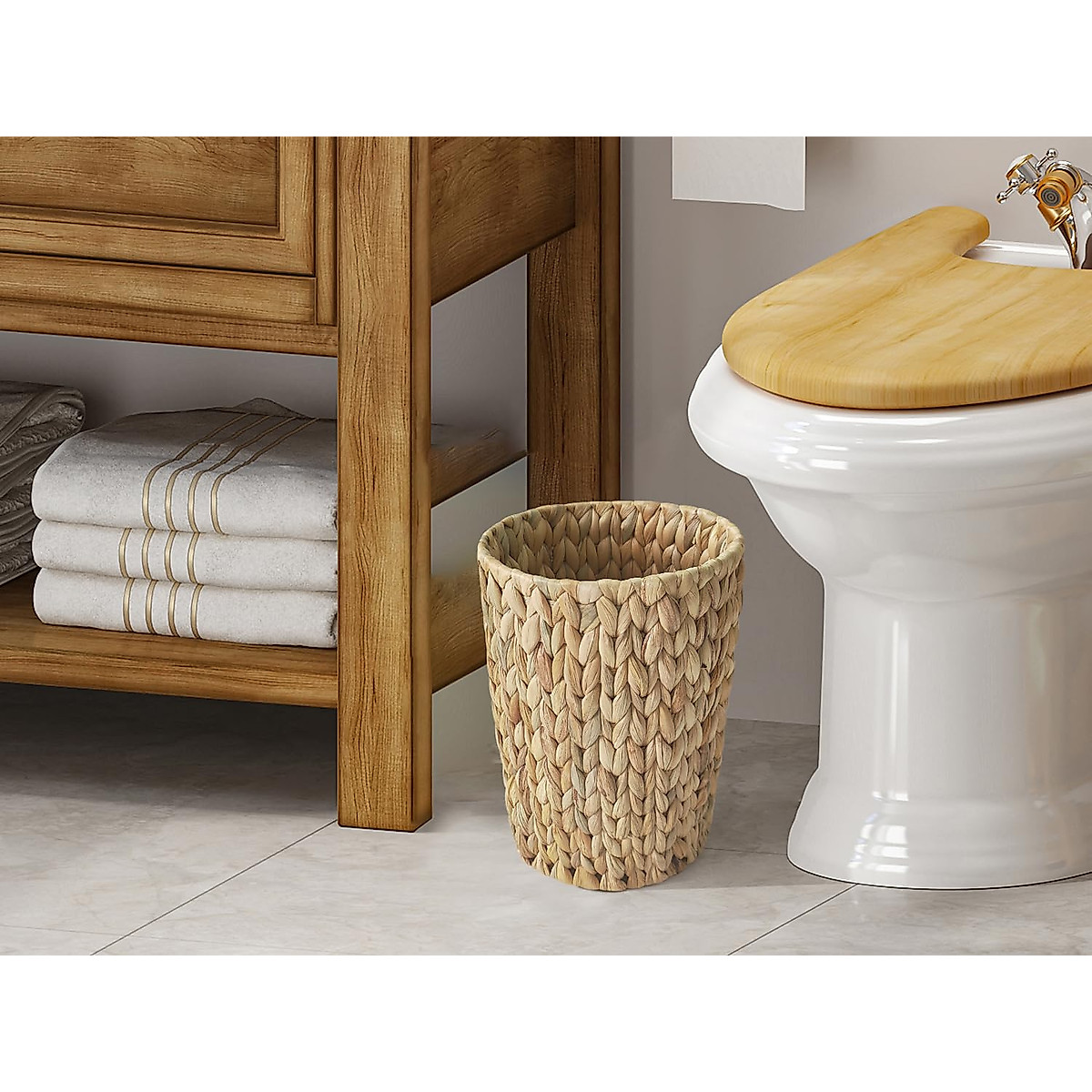 Coeusy Wicker Trash Can,Small Bathroom Trash Can,Water Hyacinth Wicker Waste Basket for Bathroom,Boho Waste Basket for Bedroom,Home Office,Compact Spaces(2 Gallon Round)