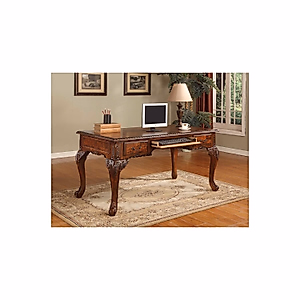 Best Master Furniture Chester Executive Traditional Office Desk With Hand Carved Designs, Walnut