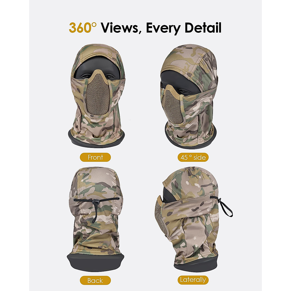 OneTigris Balaclava Mesh Mask, Ninja Tactical Mask with Full Face Protection for Outdoor