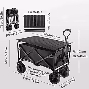 DECORN Collapsible Folding Wagon Garden Cart Beach Wagon Grocery Wagon All-Terrain Wheels Garden Grocery Wagon with Table Plate & 220 LB Capacity for Sports Outdoor Camping Fishing,White