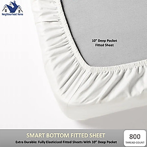 Neighbourhood Home 100% RealEgyptian Cotton 4-PC Sheets Set 800 Thread Count - King Size Bed- Breathable Soft Silky Sateen Weive - Cooling Sheets - 10" Inch Deep Pocket King Sheets - King, Dark Grey