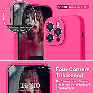 Vooii Compatible with MagSafe iPhone 14 Pro Magnetic Case, [9H Screen Protector] [Camera Protective] [Soft Microfiber Lining] Liquid Silicone Shockproof Case for iPhone 14 Pro - Hot Pink