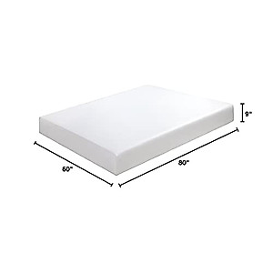 Olee Sleep 9 Inch Gel Memory Foam Mattress, Queen, White