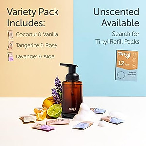 Tirtyl Hand Soap Duo Kit - 2 Amber Glass Foaming Dispensers + Storage Tin + 6 Tablet Refills (48 fl oz total - 6x 8 fl oz) - NEW Formula - Compostable Packaging - Variety Fragrances
