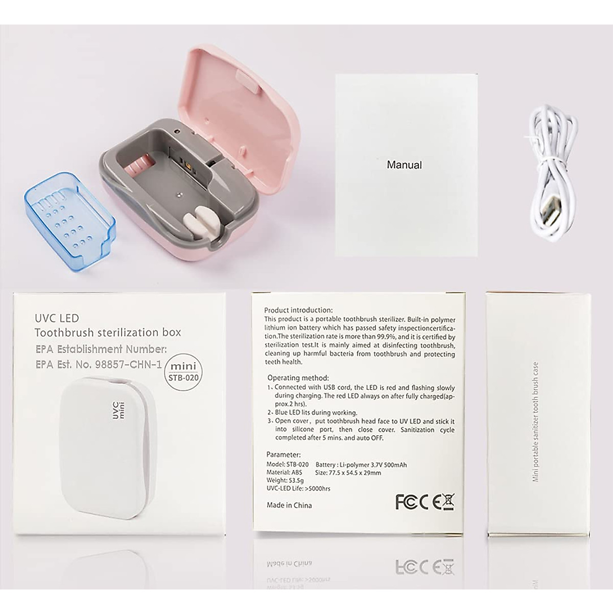 Portable Toothbrush Case, Toothbrush Sterilizer Case Rechargeable Houshold or Traving Use Toothbrush Holder for both Electric and Manual Toothbrushes (Case-White)