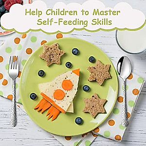 TeamFar Toddler Utensils, Stainless Steel Kids Silverware Children Spoons & Forks for Self Feeding at Home & Preschool, Healthy, Mirror Polished & Hammered Handle, Dishwasher Safe, Set of 6