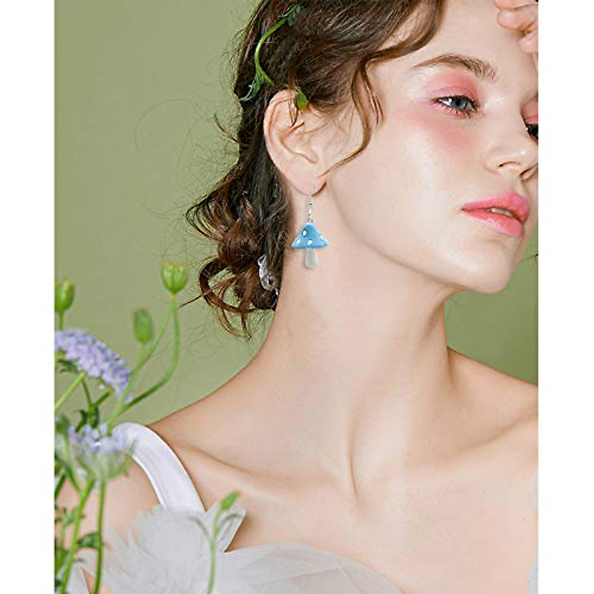 Just Follow Mushroom Shape Dangle Earrings Sweet Fresh Chic Charm Mushroom Drop Earrings for Women 3D Cute Funny Simulation Mushroom Food Earrings (Mushroom Shape Dangle Earrings 8 pairs)