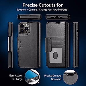 voscu Detachable Wallet Case for iPhone 14 Pro Max 6.7'' Compatible with MagSafe, Support Wireless Charger, Vegan Leather Flip Folio Magnetic Phone Case with Card Holders [RFID Blocking]-Black