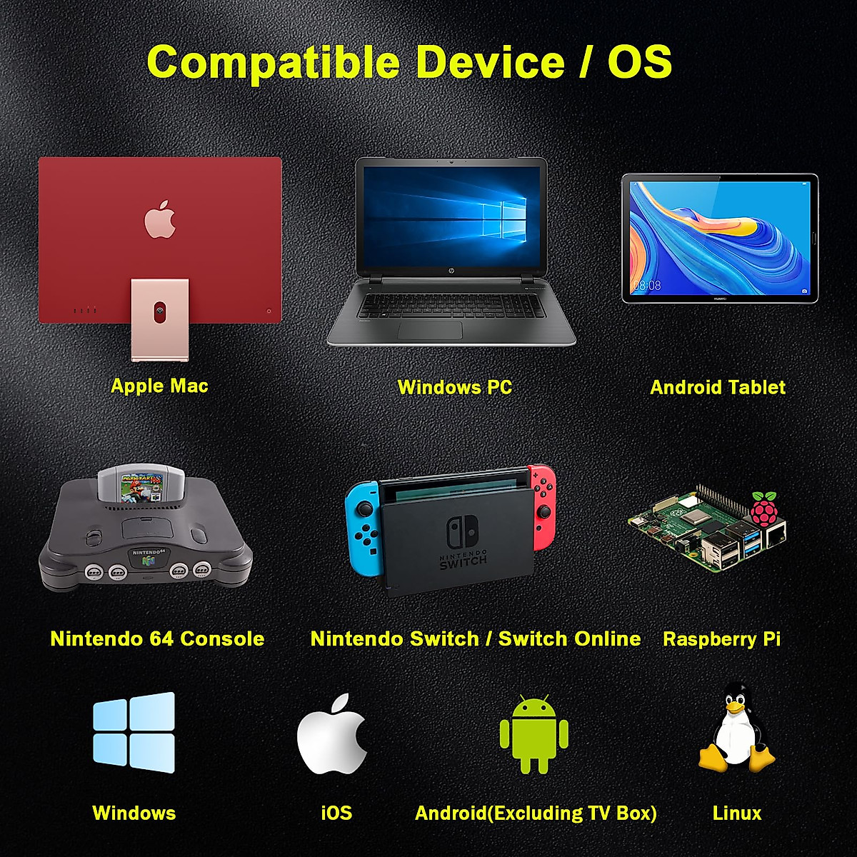 2 Pack 2.4 GHz Wireless Switch N64 Controller, USB Receiver & N64 Receiver, Compatible with Windows PC iOS Mac Raspberry Pi, N64 / Switch Online/NSO - (Rechargeable) (Plug and Play) - Black