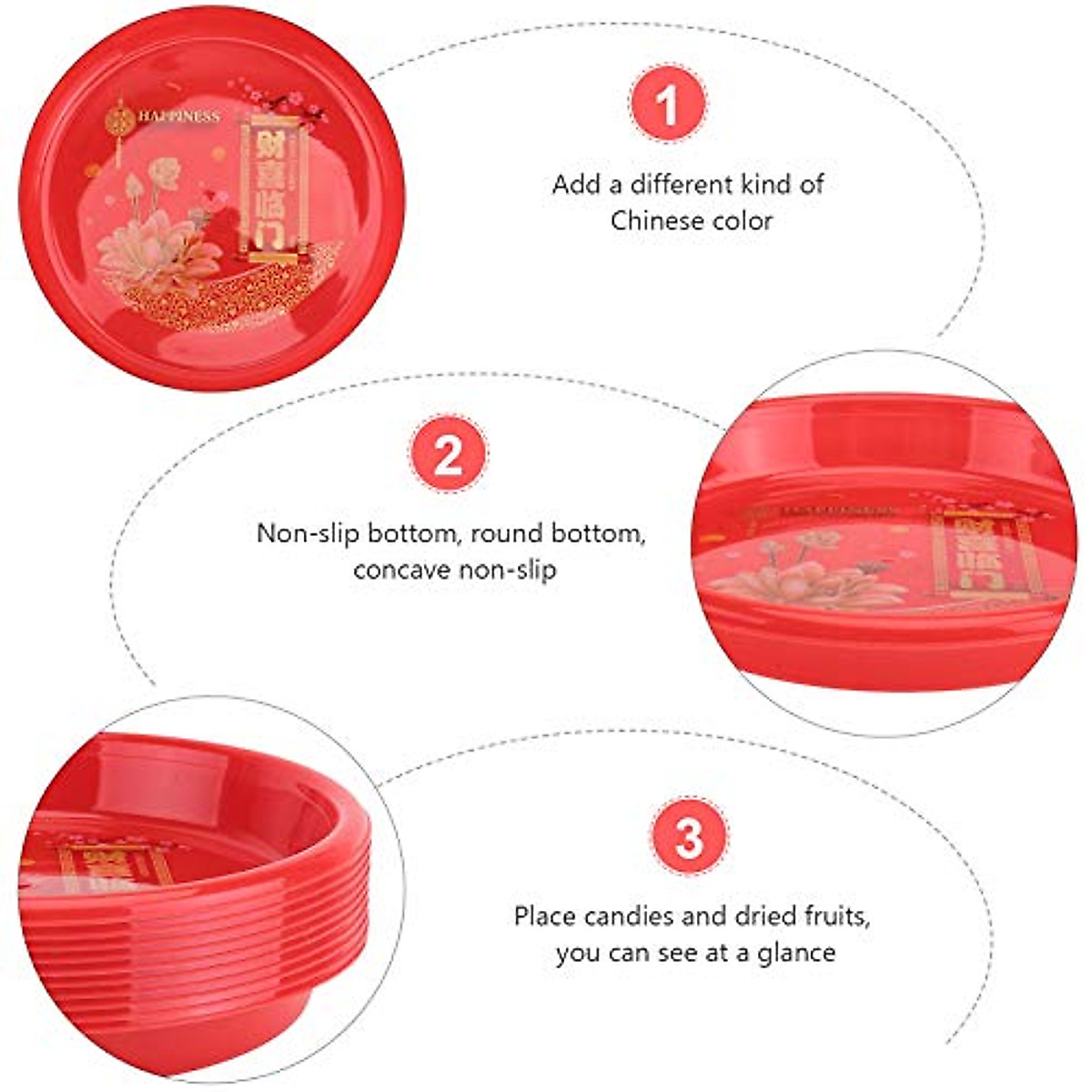 Cabilock 10Pcs Red Round Plastic Trays Plastic Serving Tray Serving Platters Food Tray Decorative Serving Trays Wedding Platter Party Trays Candy Fruit Platters 21cm