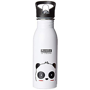 Happy Haystack Stainless Water Bottle with Panda Design 600ml with Sport Top (White)