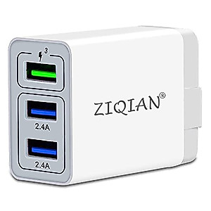 Wall Charger Fast Adapter,QC 3.0 USB Fast Wall Charger 3 Ports Tablet iPad Phone Fast Charger Adapter Quick Charge 3.0 Travel Plug Compatible Samsung, HTC, iPhone More 1 Pack White