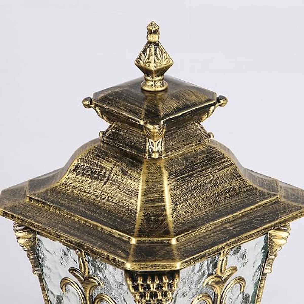 Bronze Waterproof Post Light Outdoor Villa Garden Landscape Decoration Pillar Lantern Arrow Flower Pattern Square Retro Pole Light Water Textured Glass Lamp Shade