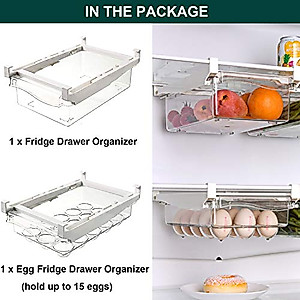 LALASTAR Fridge Drawer Organizer & Egg Holder For Refrigerator, Set of 2, Pull Out Refrigerator Storage Drawers for Fruits, Vegetable And Egg, Storage Containers Fit for Fridge Shelf Under 0.6"